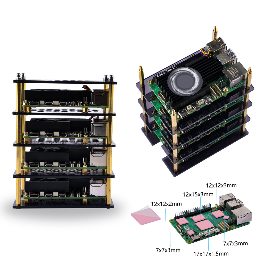 52Pi 4 Layers Acrylic Case Transparent /Brown with Armor Lite V5 heats – 52Pi Store