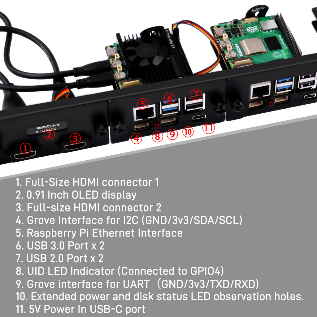 RS01 1U Rack Mount for Raspberry Pi5 with four RS-P11 Expansion Board ...