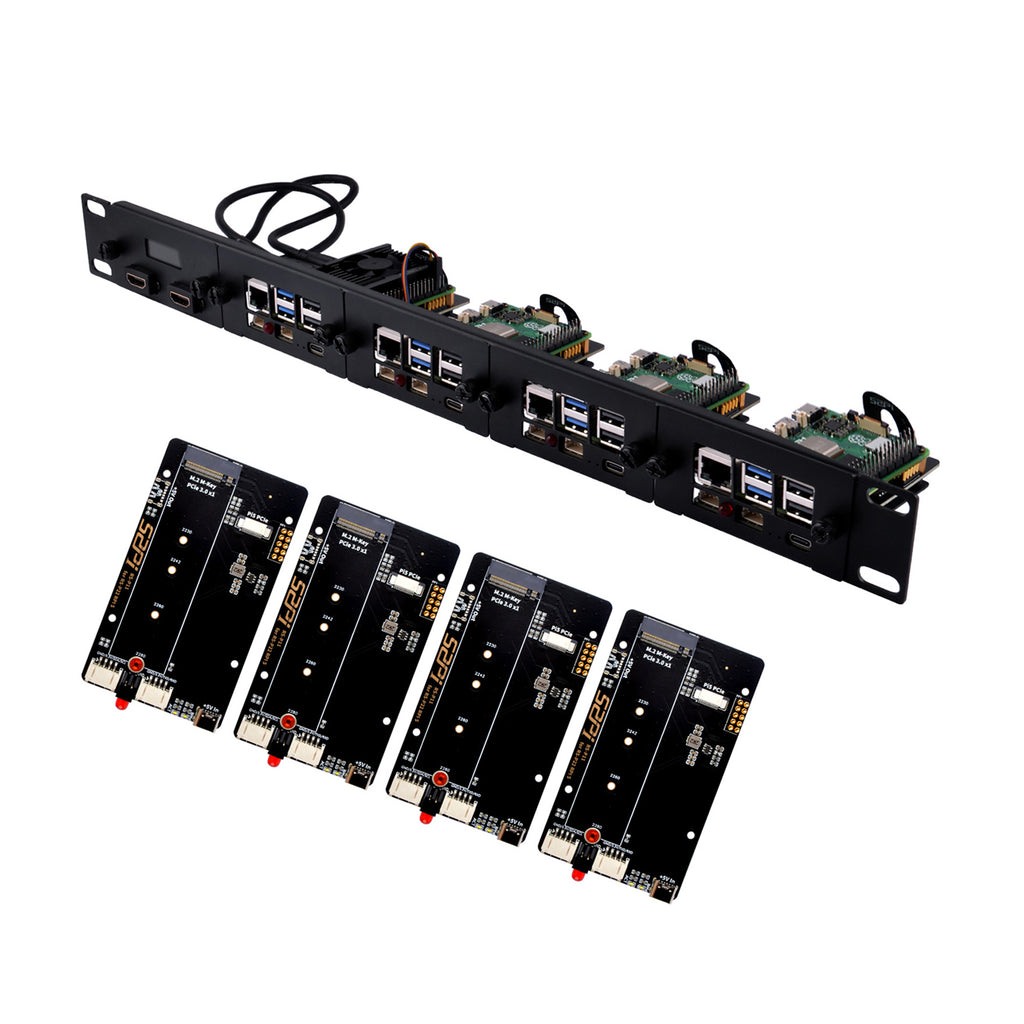RS01 1U Rack Mount for Raspberry Pi5 with four RS-P11 Expansion Board ...