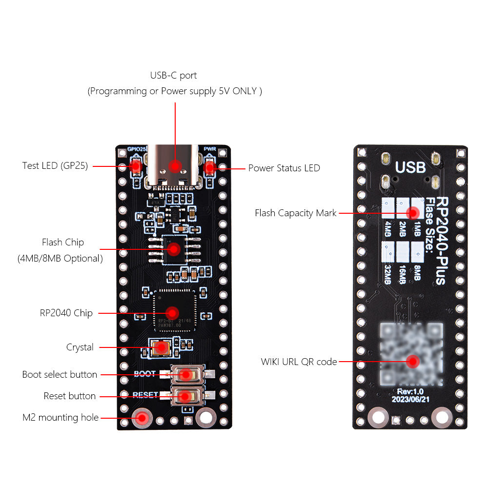 52Pi RP2040 Plus 4MB/8MB with Raspberry Pi Pico Pinout Compatibility M ...