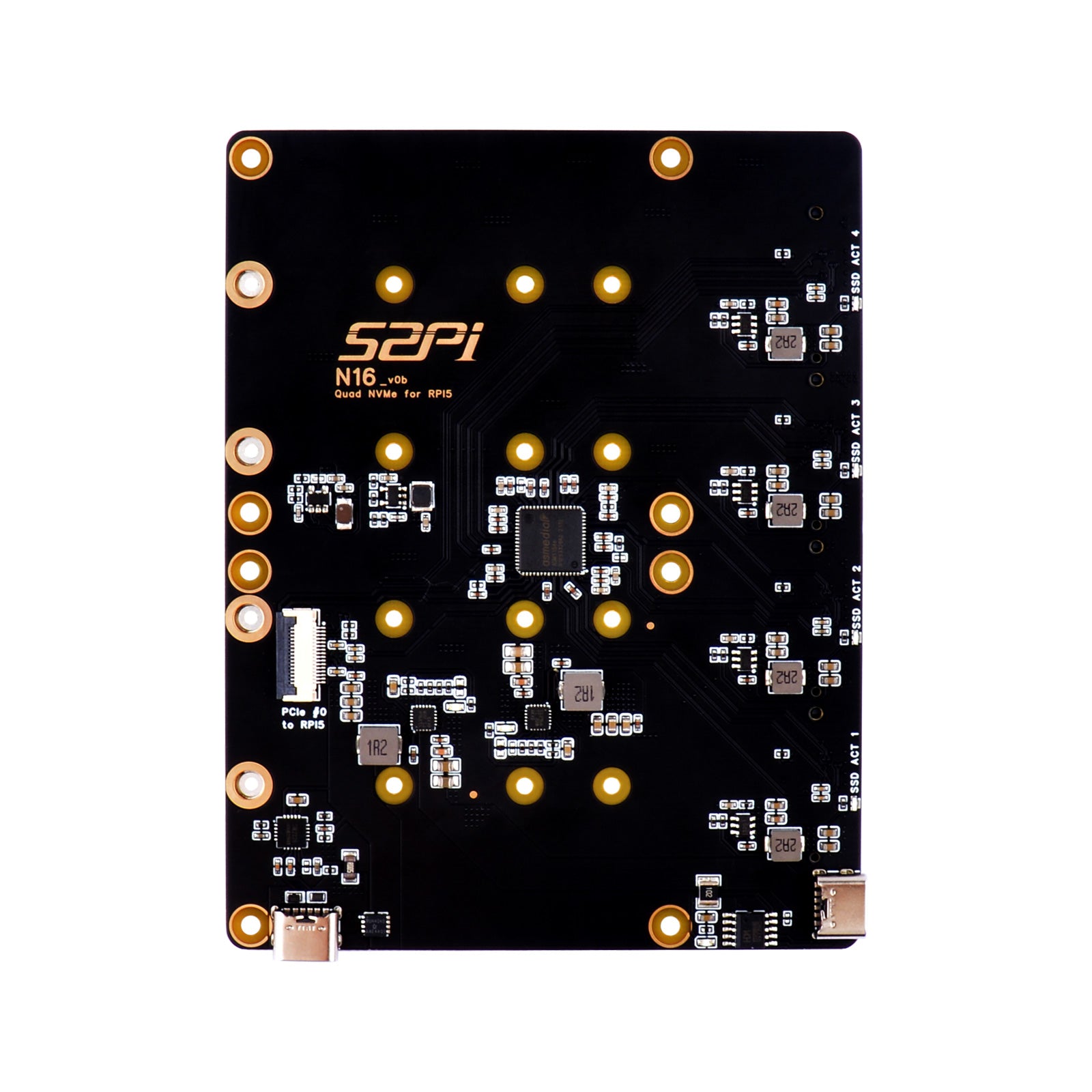 52Pi N16 Quad NVMe expansion board for Raspberry Pi 5, Support M.2 NVM ...