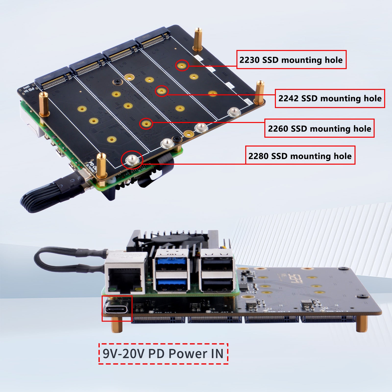 52Pi N16 Quad NVMe expansion board for Raspberry Pi 5, Support M.2 NVM ...
