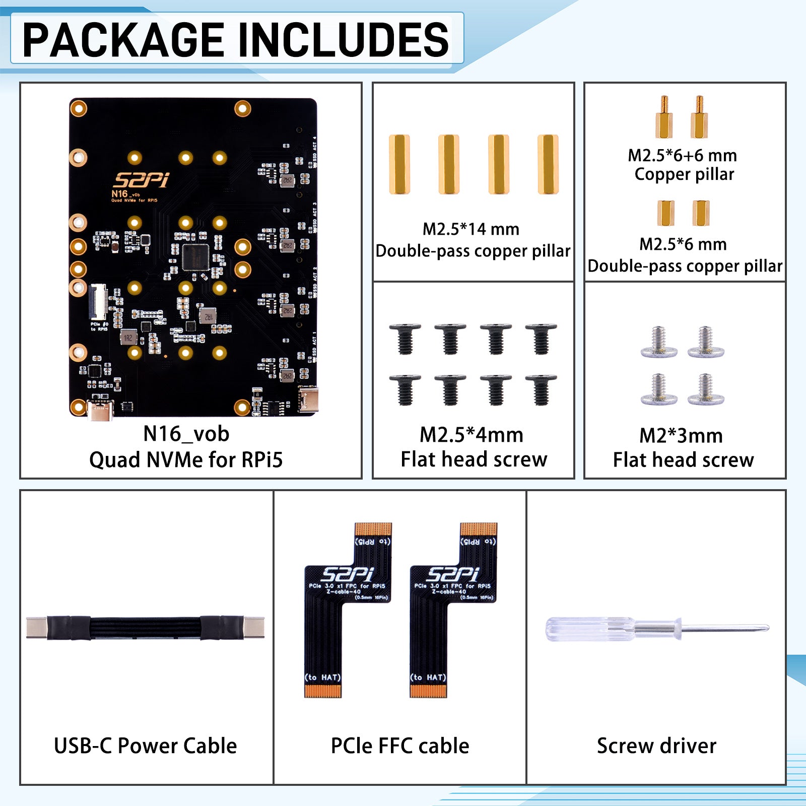 52Pi N16 Quad NVMe expansion board for Raspberry Pi 5, Support M.2 NVM – 52Pi Store