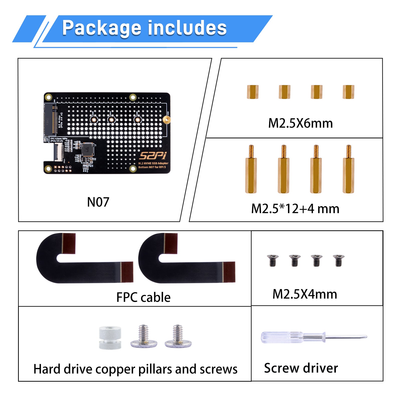 52Pi N07 PCIe M.2 M-key NVMe SSD PCIe Peripheral Bottom Board for Rasp ...