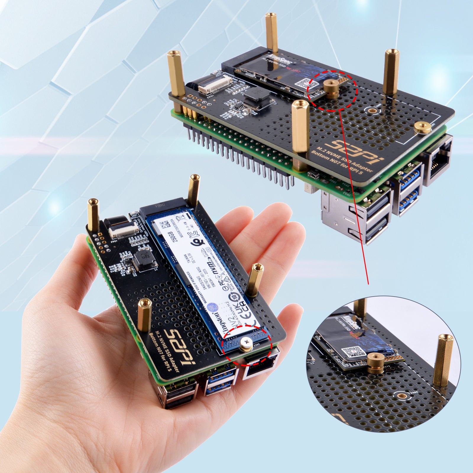 52Pi N07 PCIe M.2 M-key NVMe SSD PCIe Peripheral Bottom Board for Rasp ...