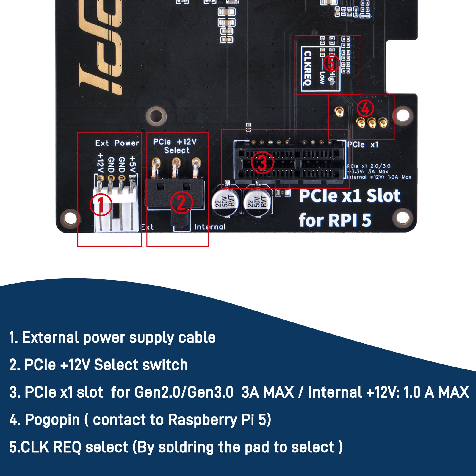 52Pi P02 PCIe Slot for Raspberry Pi 5, Pi 5's PCIe to PCIe x1 slot, Su ...