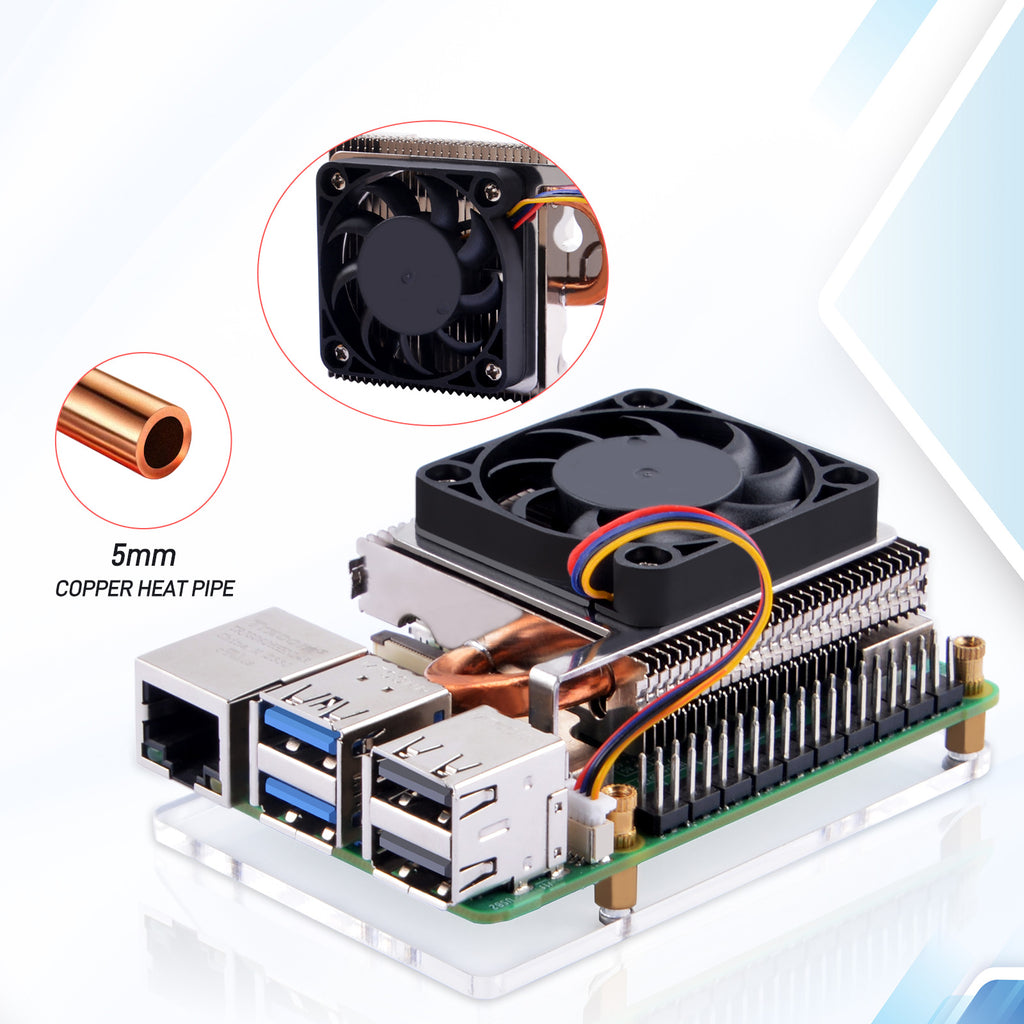 52Pi Ultra Thin ICE Tower Cooler for Raspberry Pi 5, Low profile Coole ...