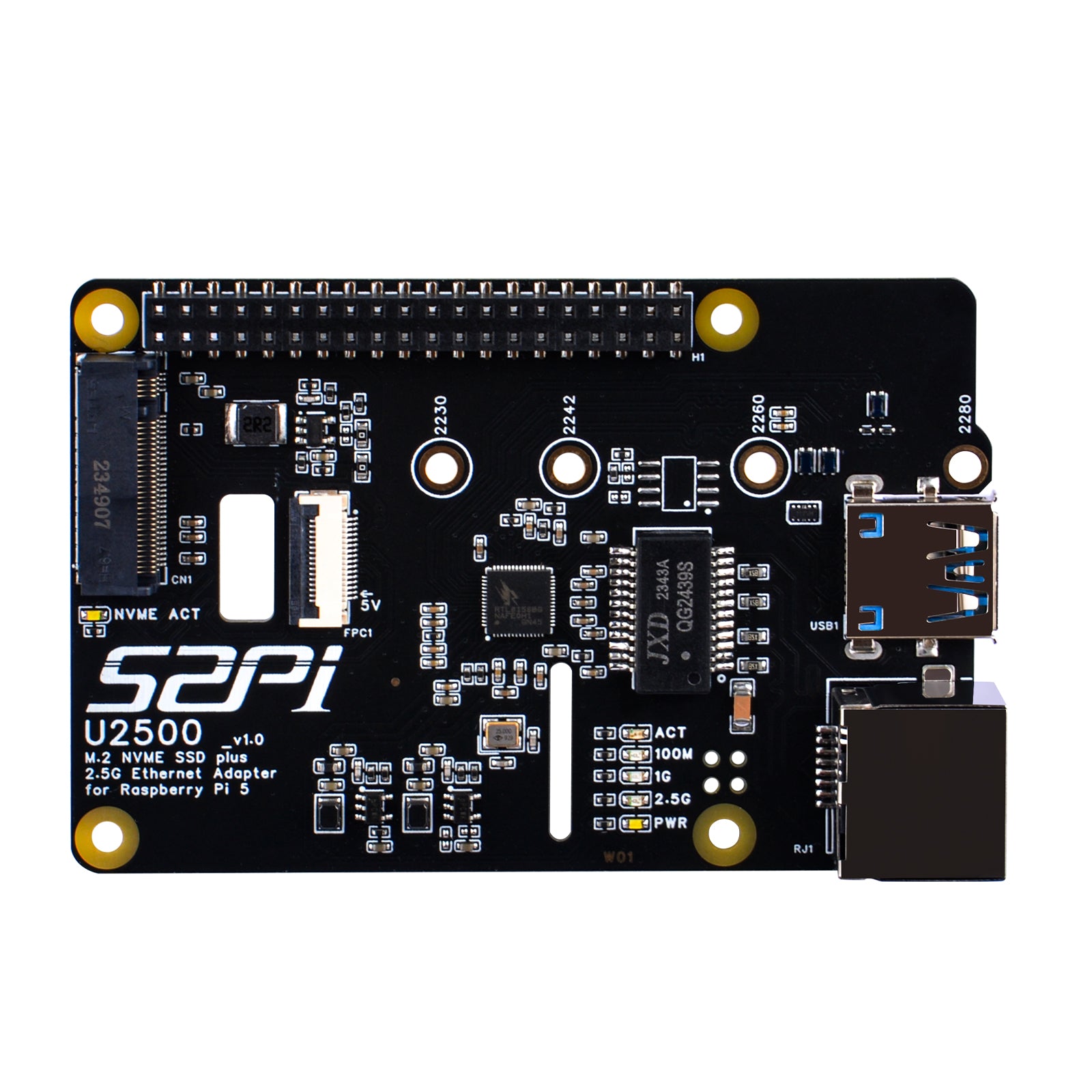 52Pi M.2 NVMe SSD Plus 2.5G Ethernet Adapter for Raspberry Pi 5, W01 U ...