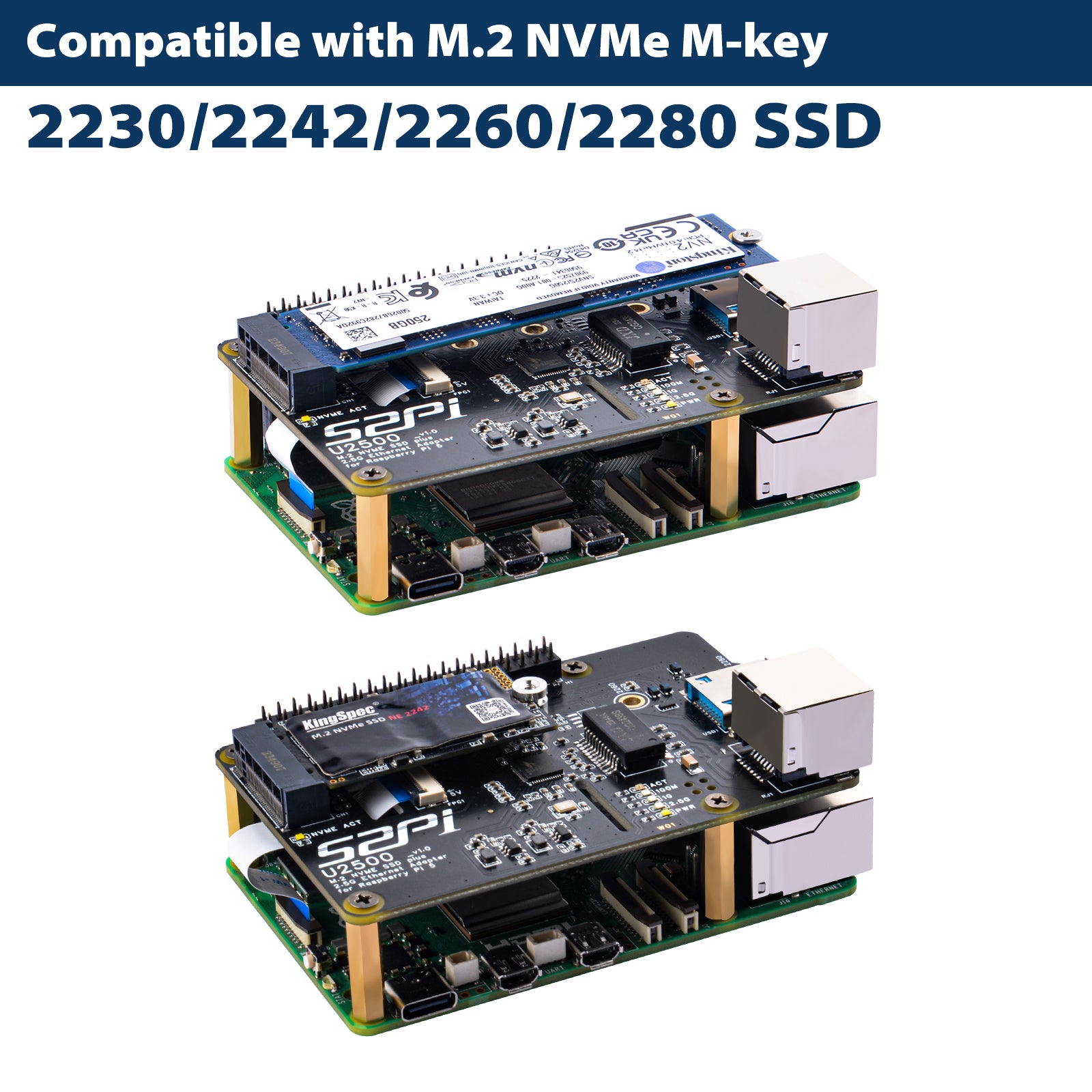 52Pi M.2 NVMe SSD Plus 2.5G Ethernet Adapter for Raspberry Pi 5, W01 U ...