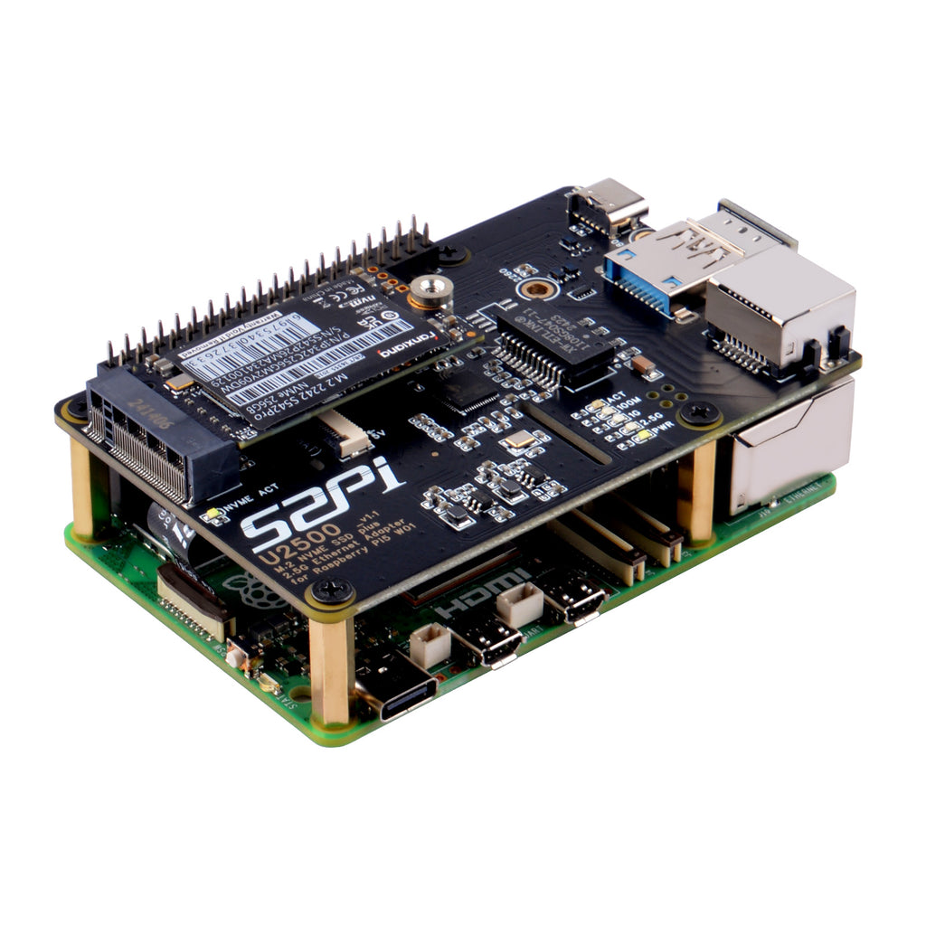 52Pi M.2 NVMe SSD Plus 2.5G Ethernet Adapter for Raspberry Pi 5, W01 U ...
