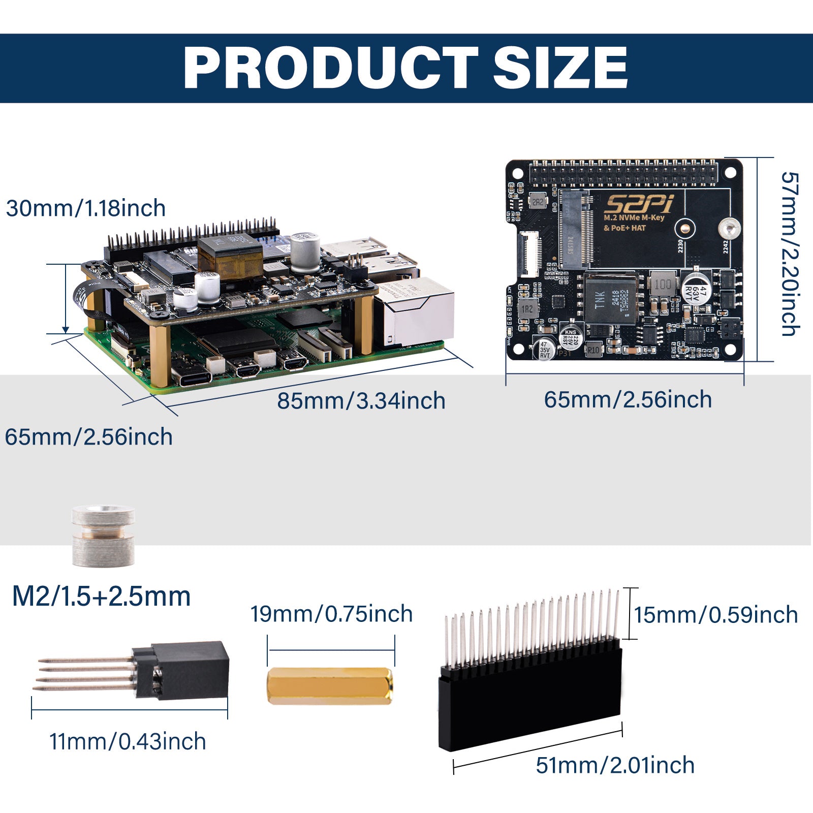 52Pi M.2 NVME M-KEY PoE+ Hat with Official Pi 5 Active Cooler for Rasp ...