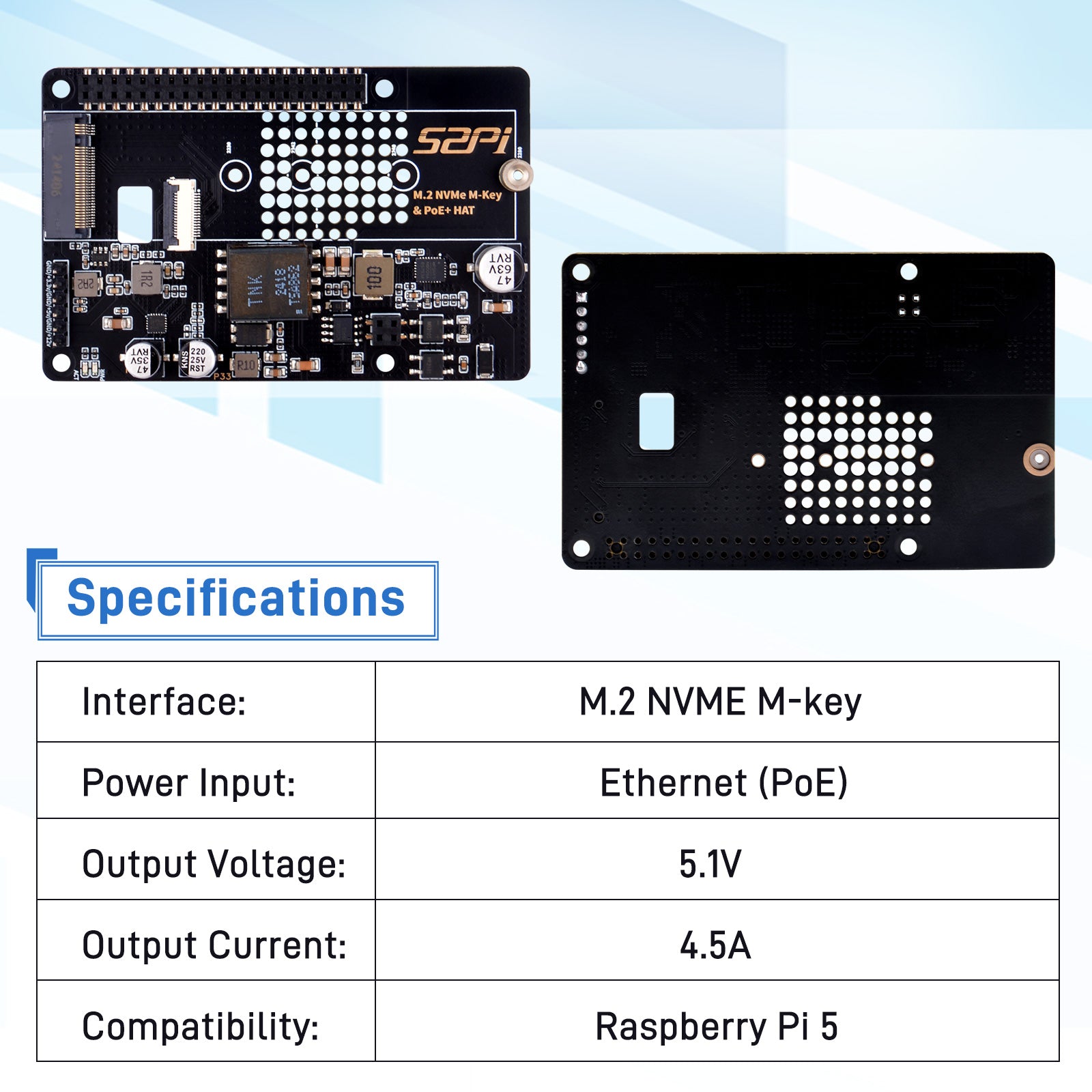 52Pi P33 M.2 NVMe 2280 PoE+ HAT Extension Board for Raspberry Pi 5, Su ...