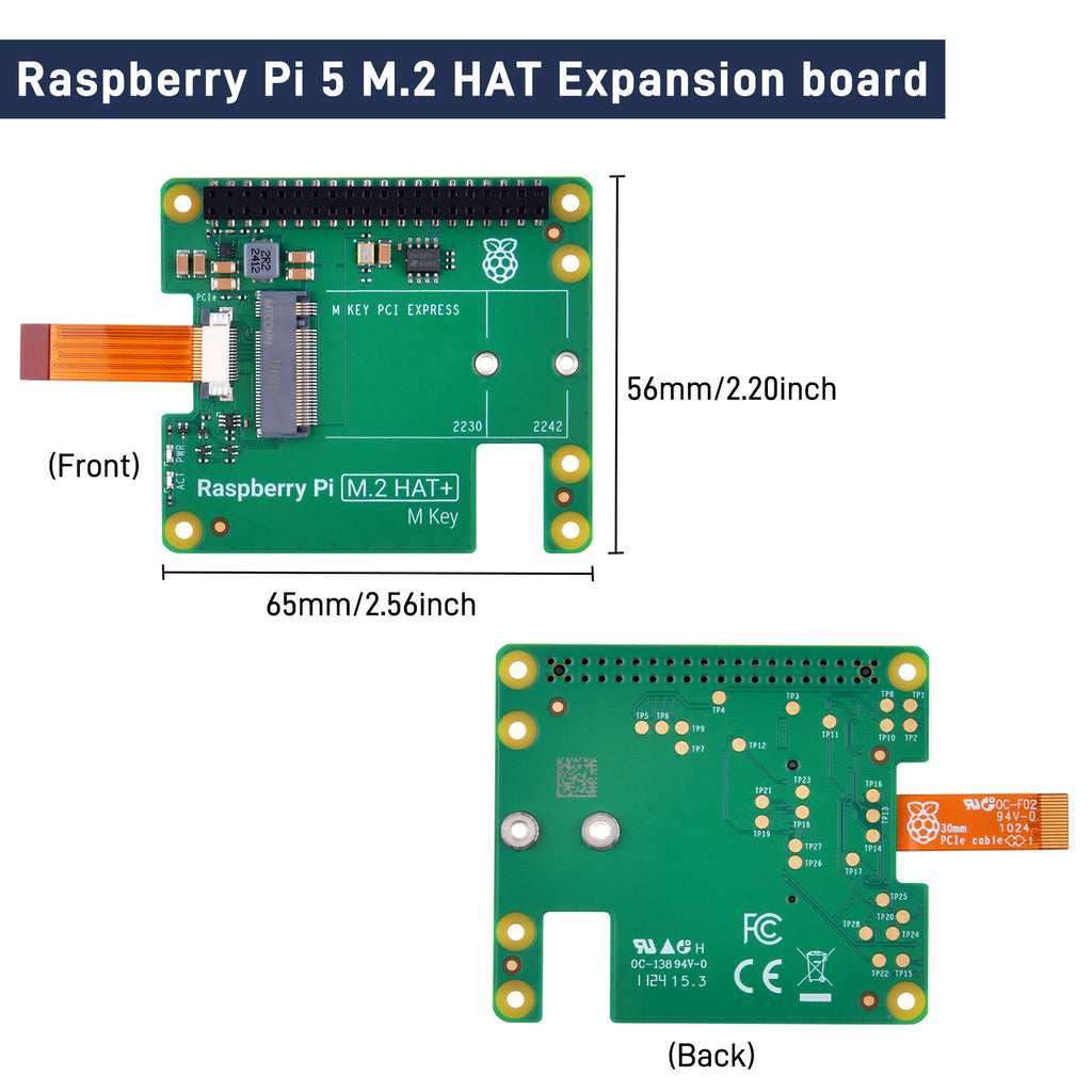 Raspberry Pi M.2 HAT+ for Raspberry Pi 5, Support M.2 SSD 2230/2242 ...