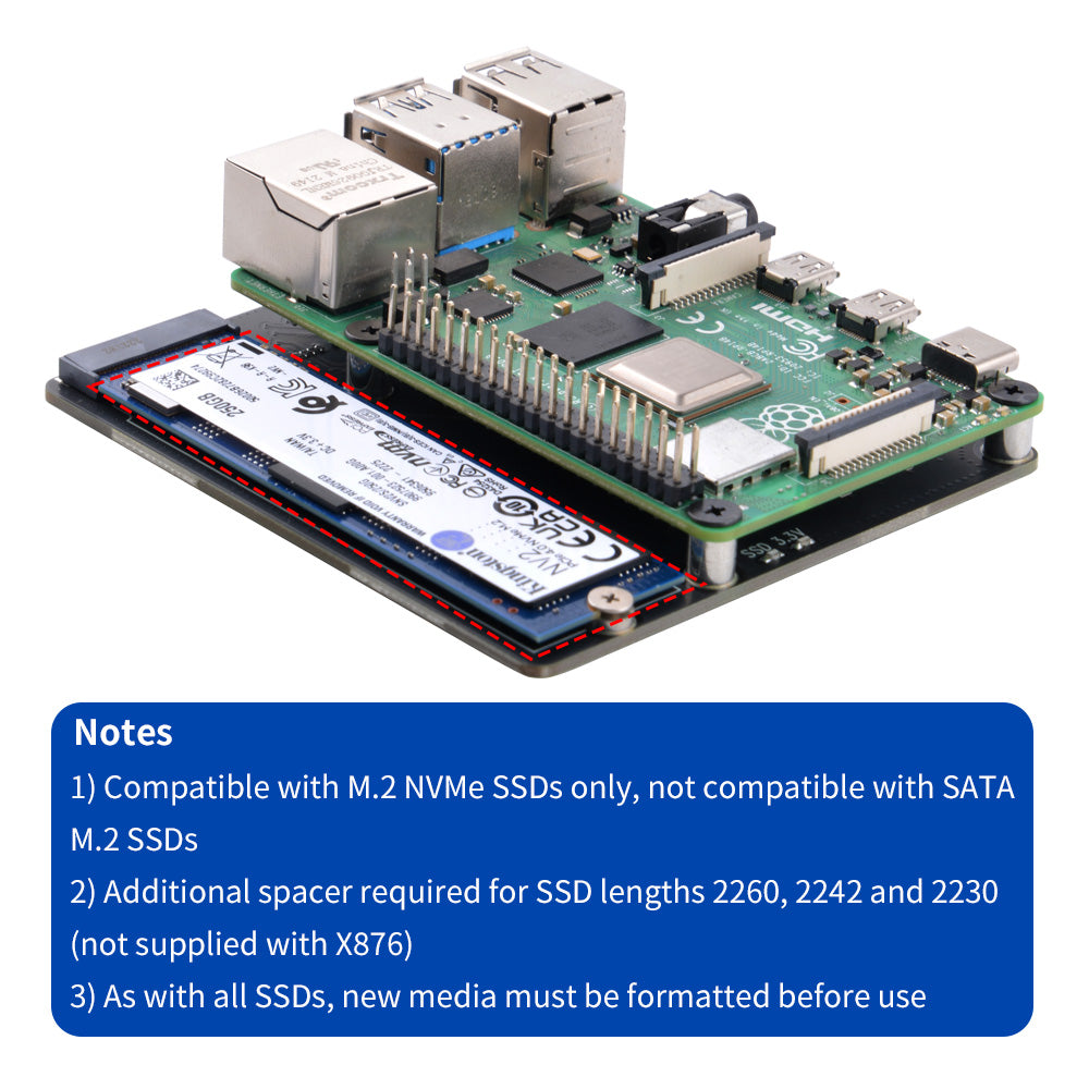 52Pi X876 NVMe M.2 SATA SSD NAS Expansion Board for Raspberry Pi 4 | S ...