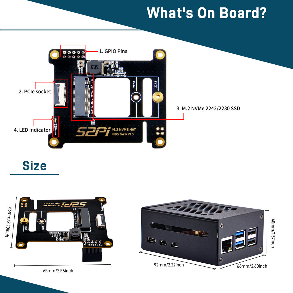 52Pi N05 M.2 2242 PCIe To NVMe Top Extension Adapter Board With Metal ...