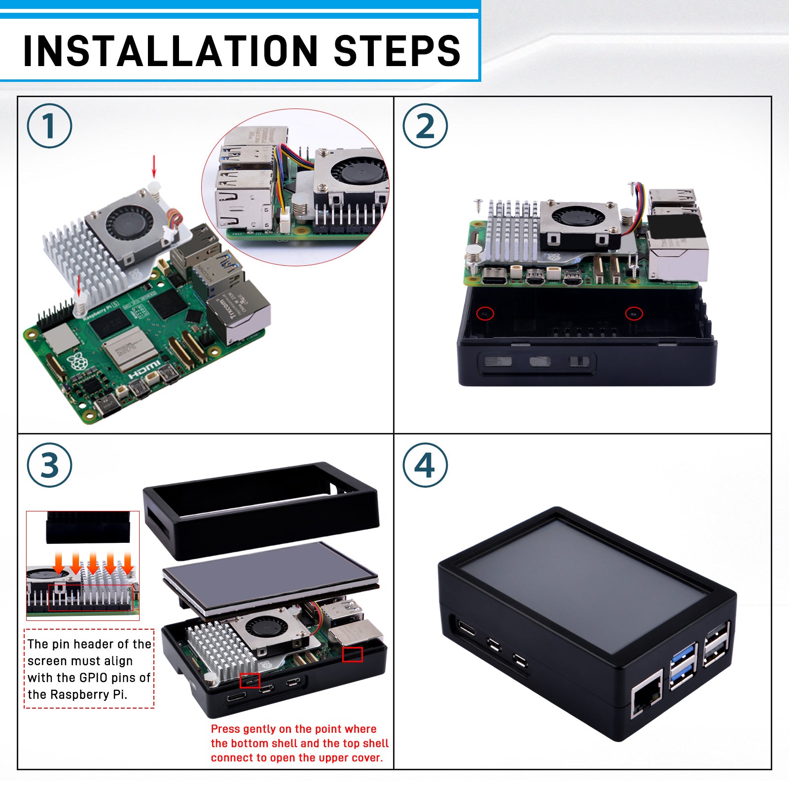 52Pi 3.5 inch HDMI Touch Screen with Case for Raspberry Pi 5, with Off ...