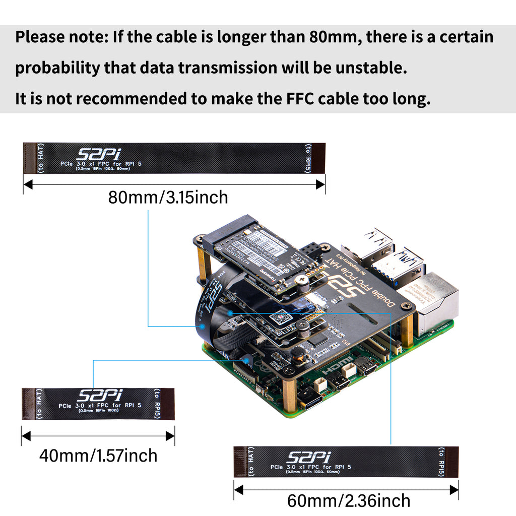 52Pi 3PCS 16Pin 0.5mm Pitch PCIe FPC Cable 40mm/60mm/80mm for Raspberr ...