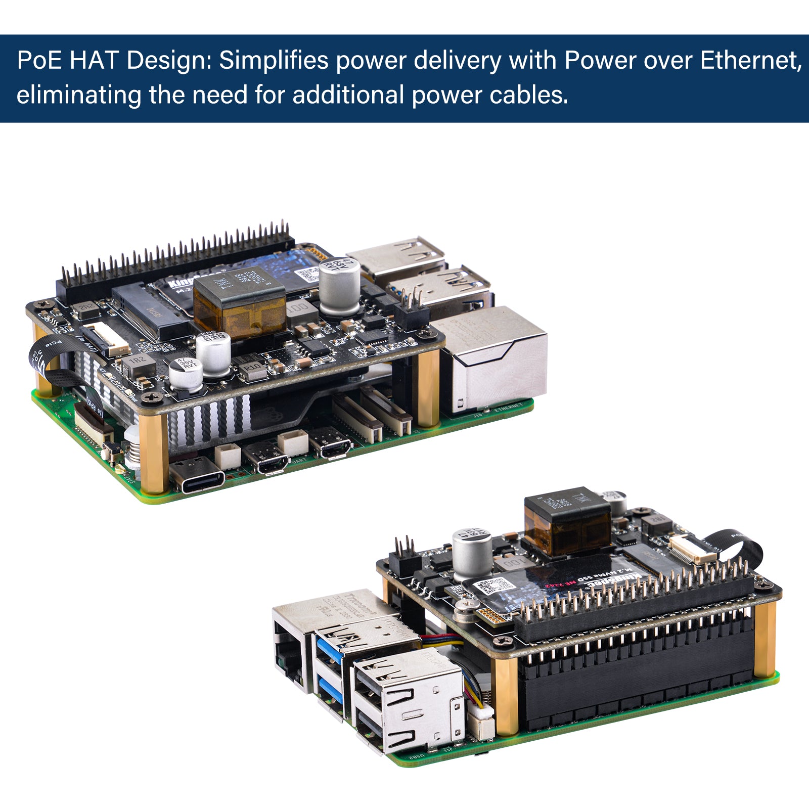 52Pi M.2 NVME M-KEY PoE+ Hat with Official Pi 5 Active Cooler for Rasp ...