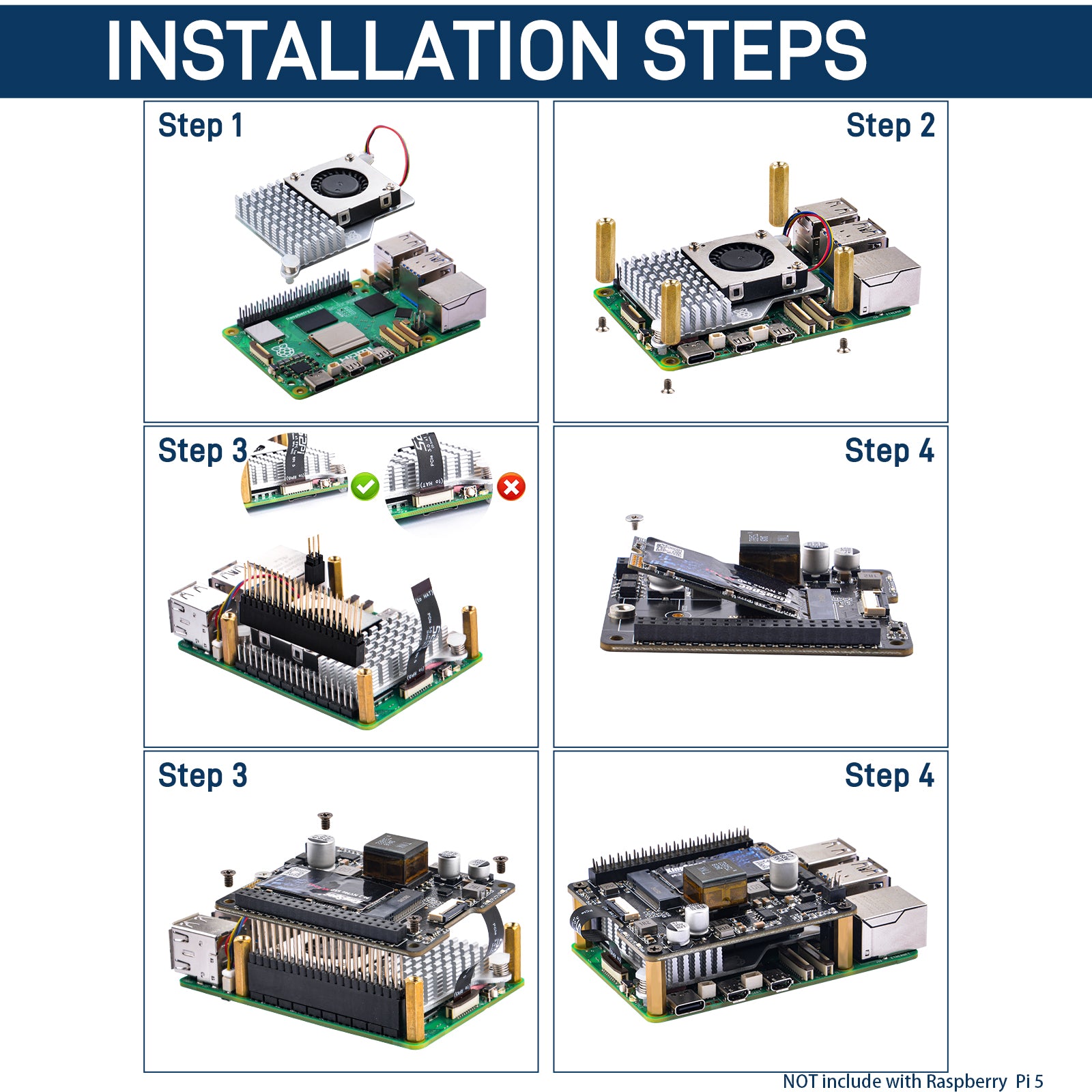 52Pi M.2 NVME M-KEY PoE+ Hat with Official Pi 5 Active Cooler for Rasp ...