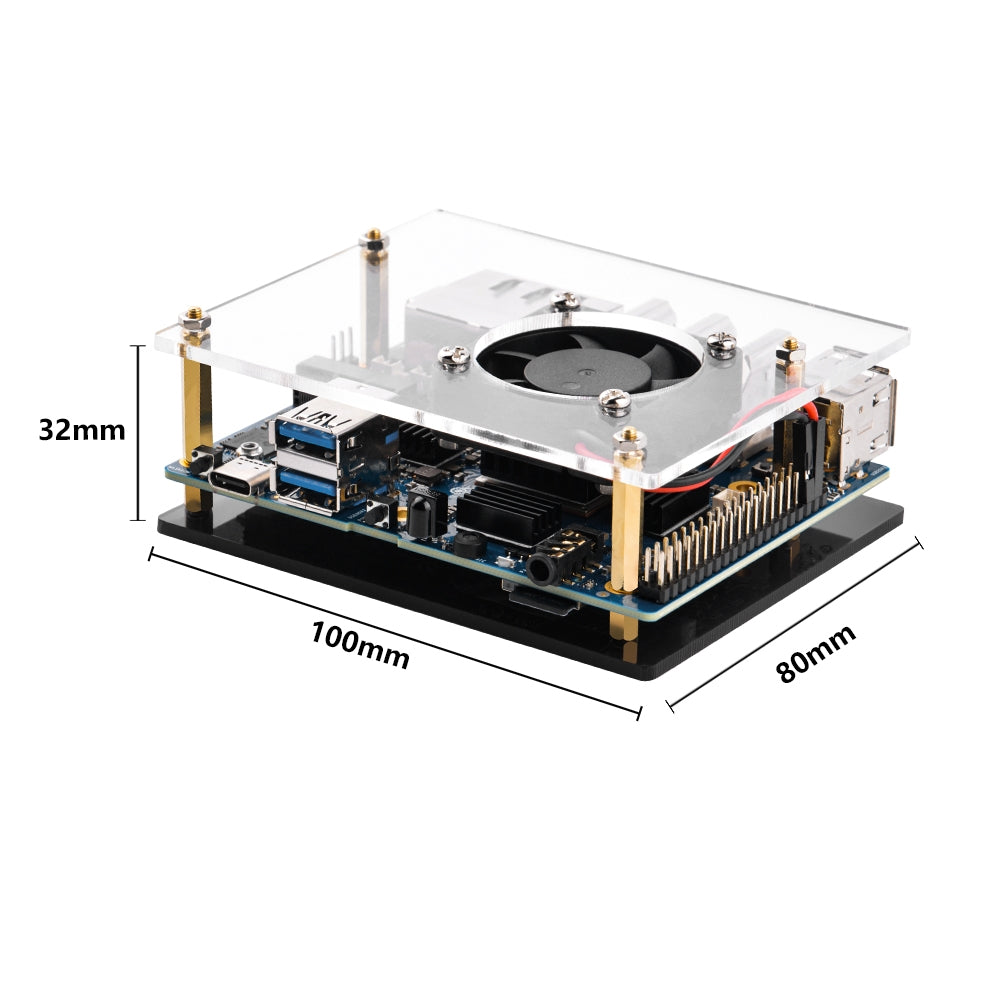 52Pi Orange Pi 5 Plus Acrylic Case Transparent Shell with Fan Power Su ...