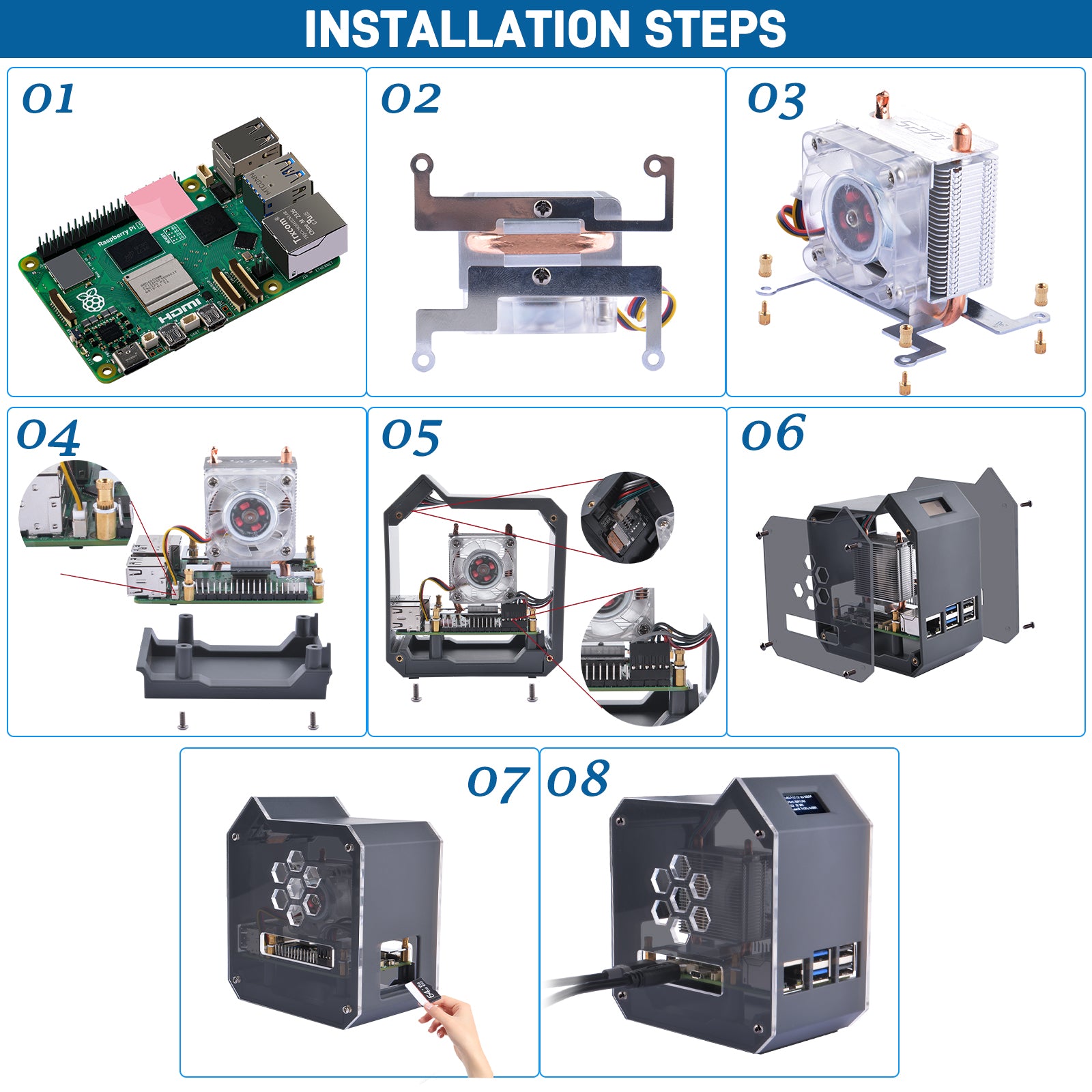 52Pi ABS Mini Tower Kit Black Enlosure Case for Raspberry Pi 5 with Ic ...