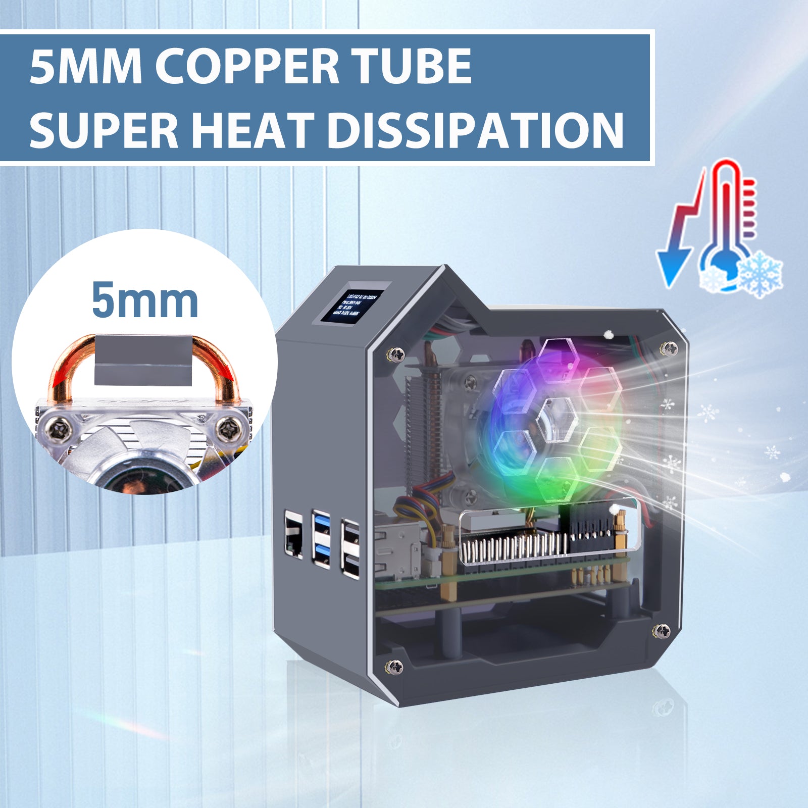 52Pi ABS Case Kit for Raspberry Pi 5, with N07 PCIe M.2 M-Key NVMe SSD ...