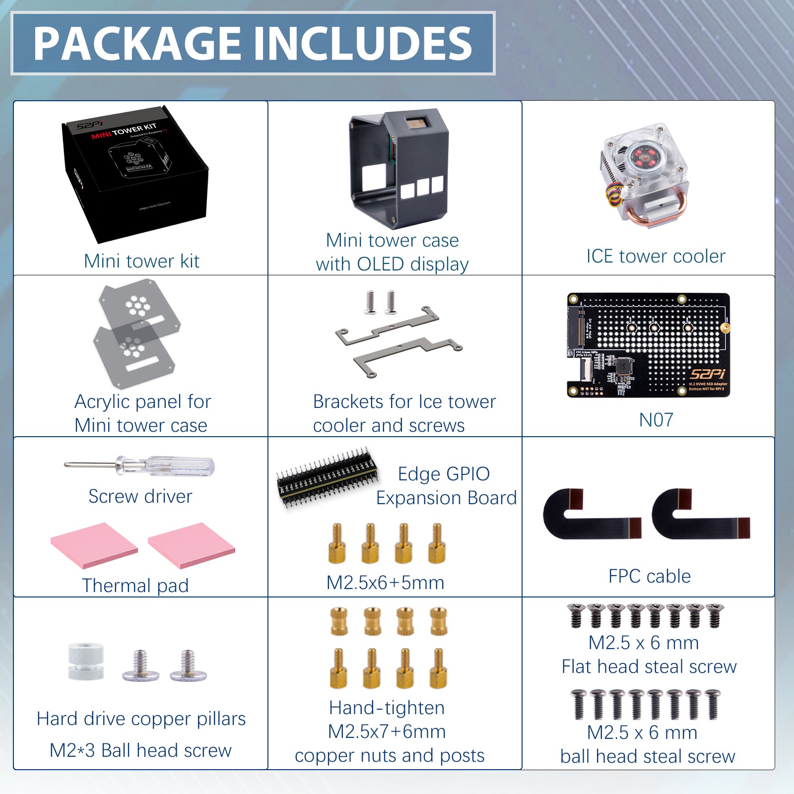 52Pi ABS Case Kit for Raspberry Pi 5, with N07 PCIe M.2 M-Key NVMe SSD ...