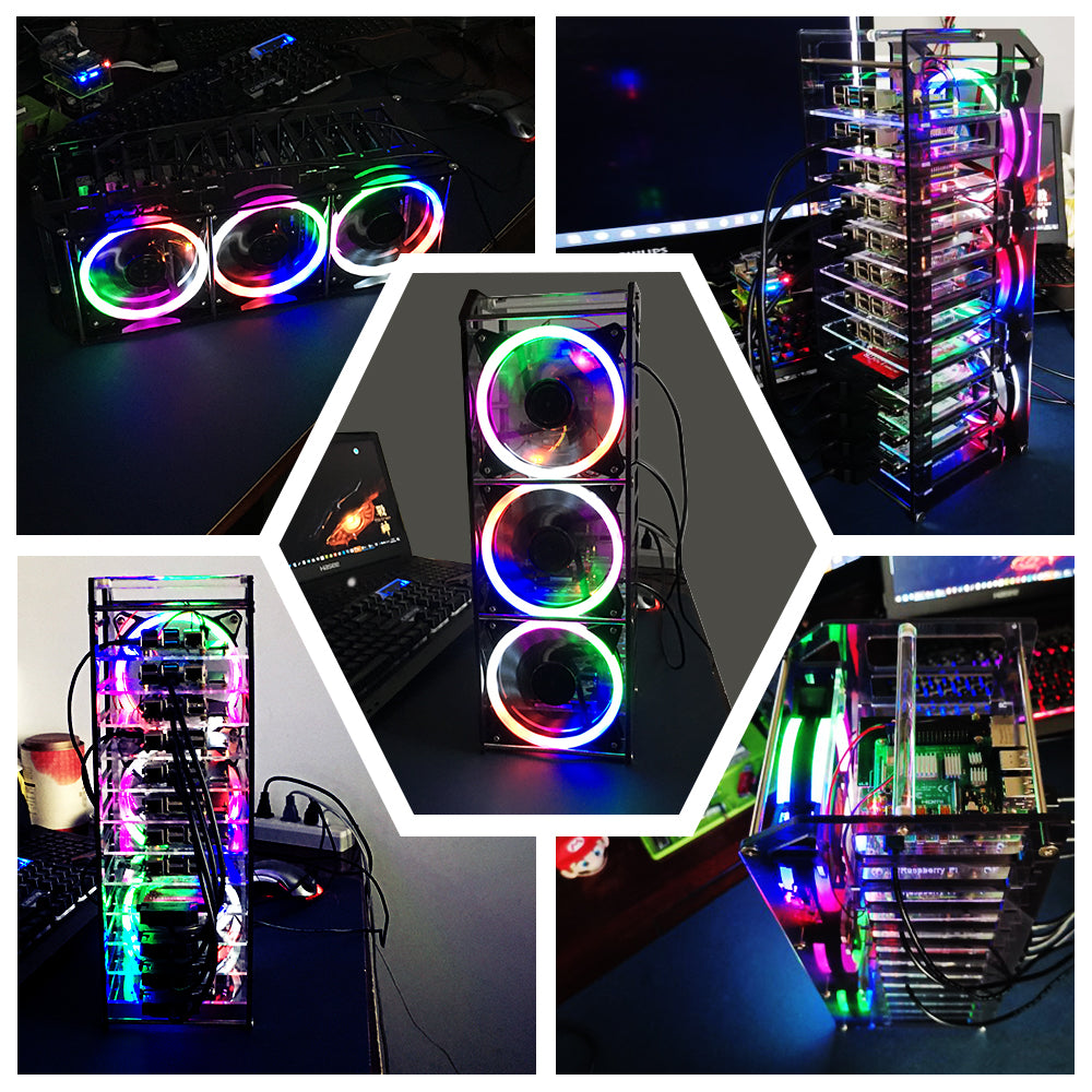 52Pi Rack Tower Acrylic Cluster Case for Raspberry Pi (12 Layer) LED R ...