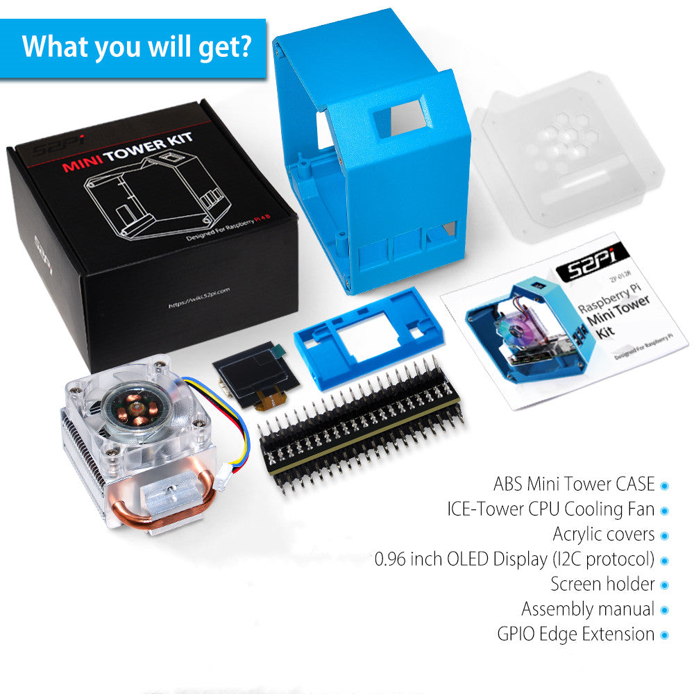 52Pi ABS Mini Tower RGB Cooling Fan With 0.96 OLED Screen Case Kit for ...