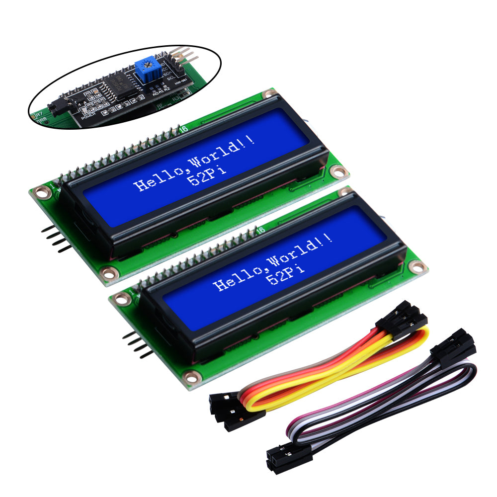 52Pi I2C 1602 LCD Display Module 16X2 Character Serial Blue/Yellow Bac ...