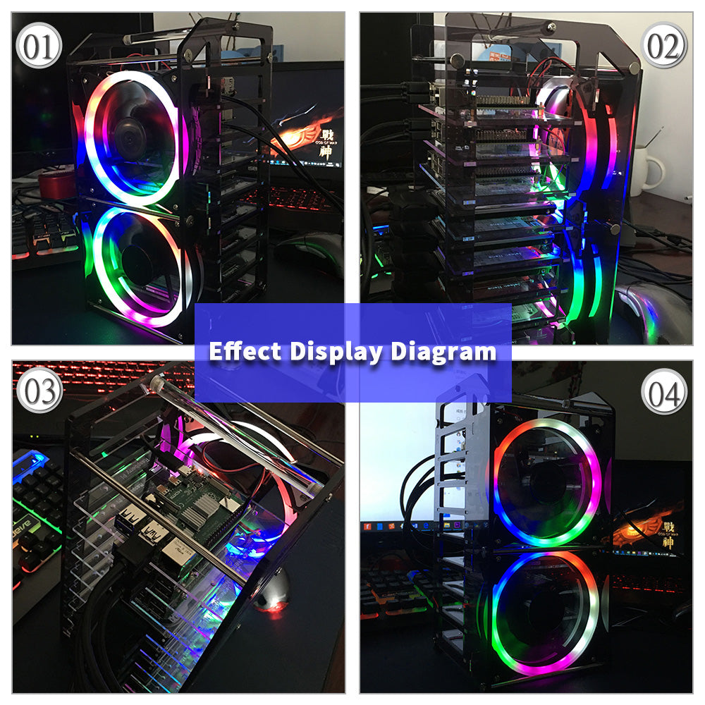 52Pi Rack Tower Acrylic Cluster Case (8 Layer) LED RGB Light Large Coo ...